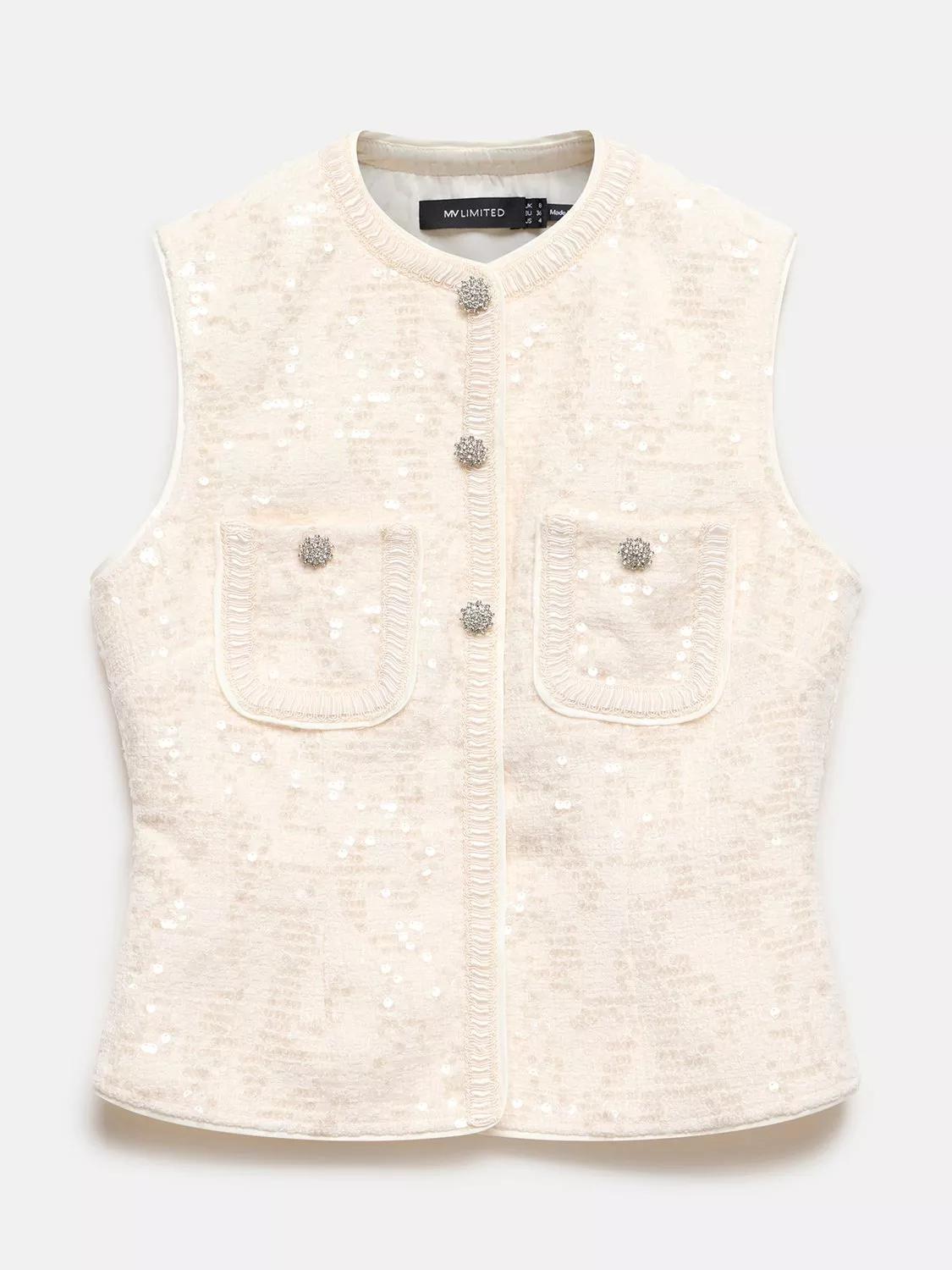 MINT VELVET Sequin Boucle Top in Ivory | endource