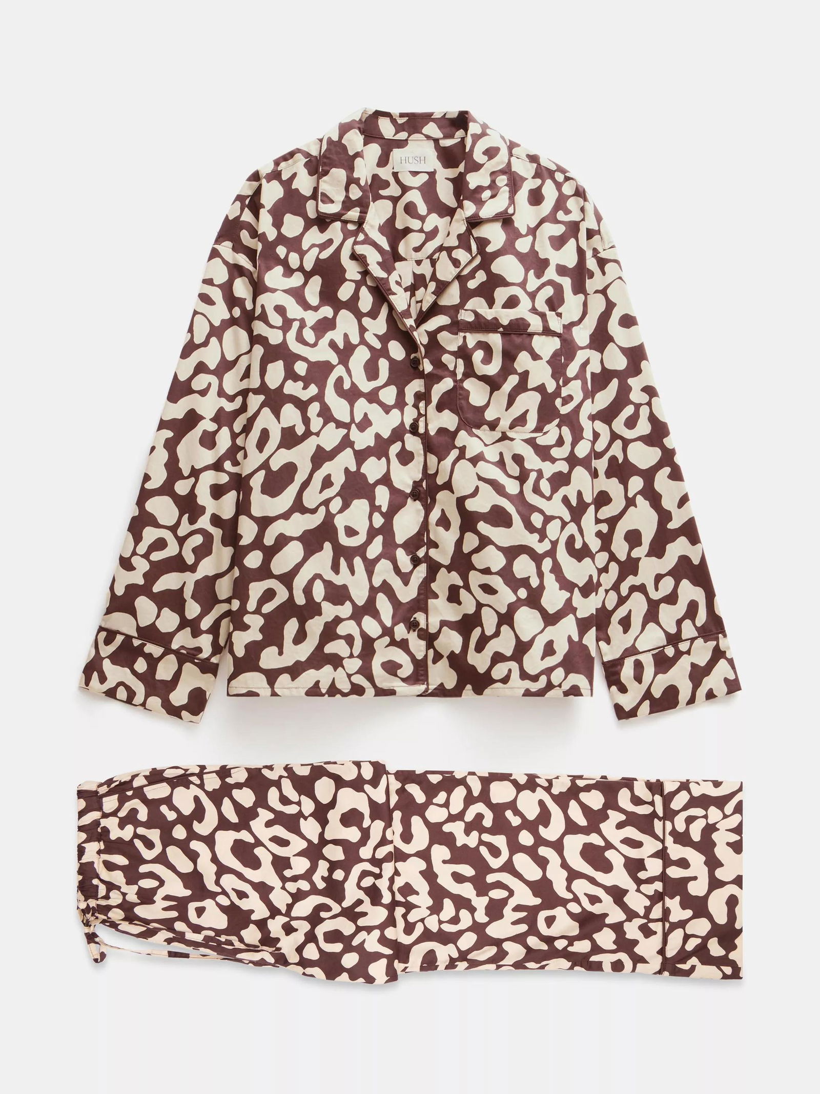 HUSH Leopard Print Flannel Pyjama Set in Wine Red | endource