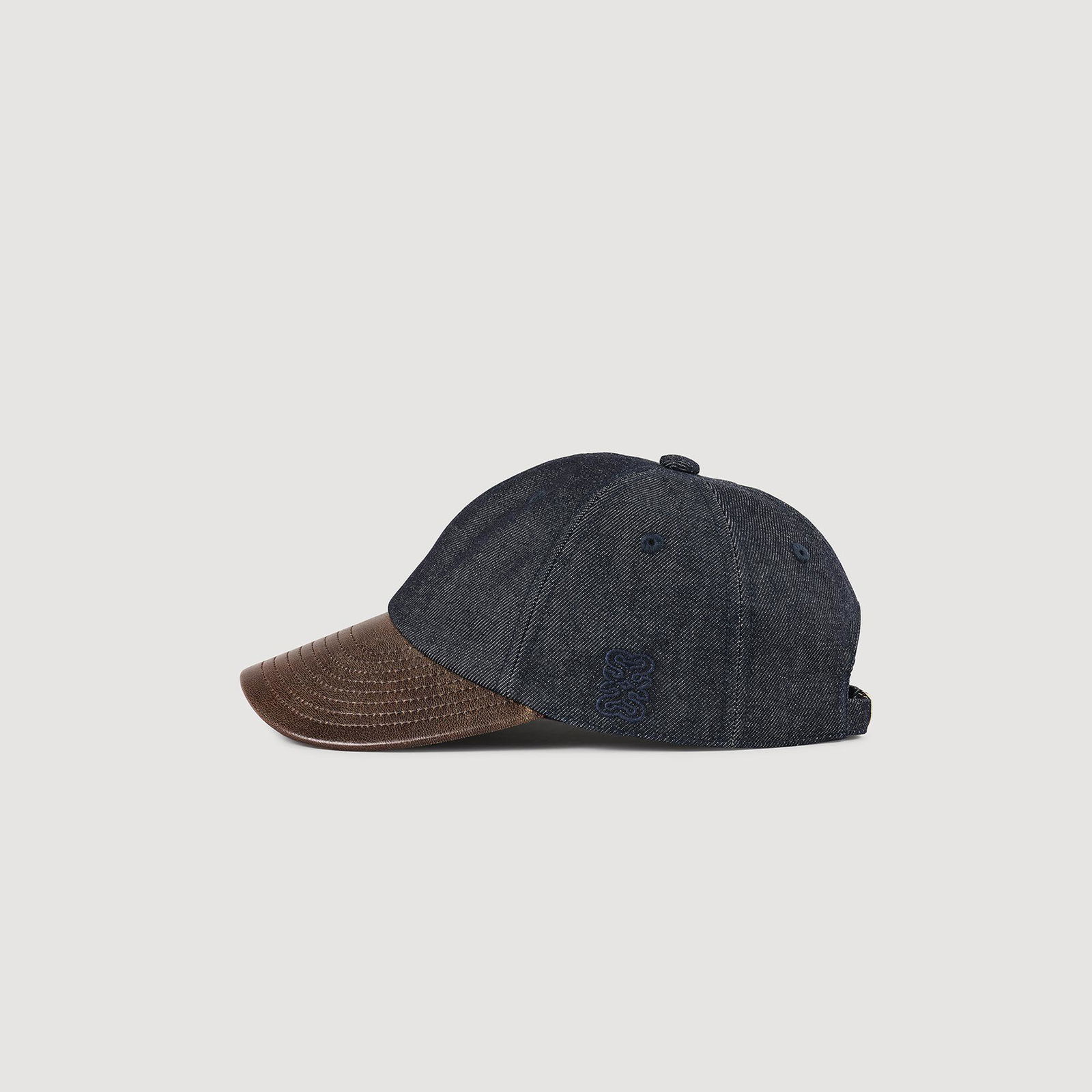 SANDRO Denim And Leather Cap in Deep blue | endource