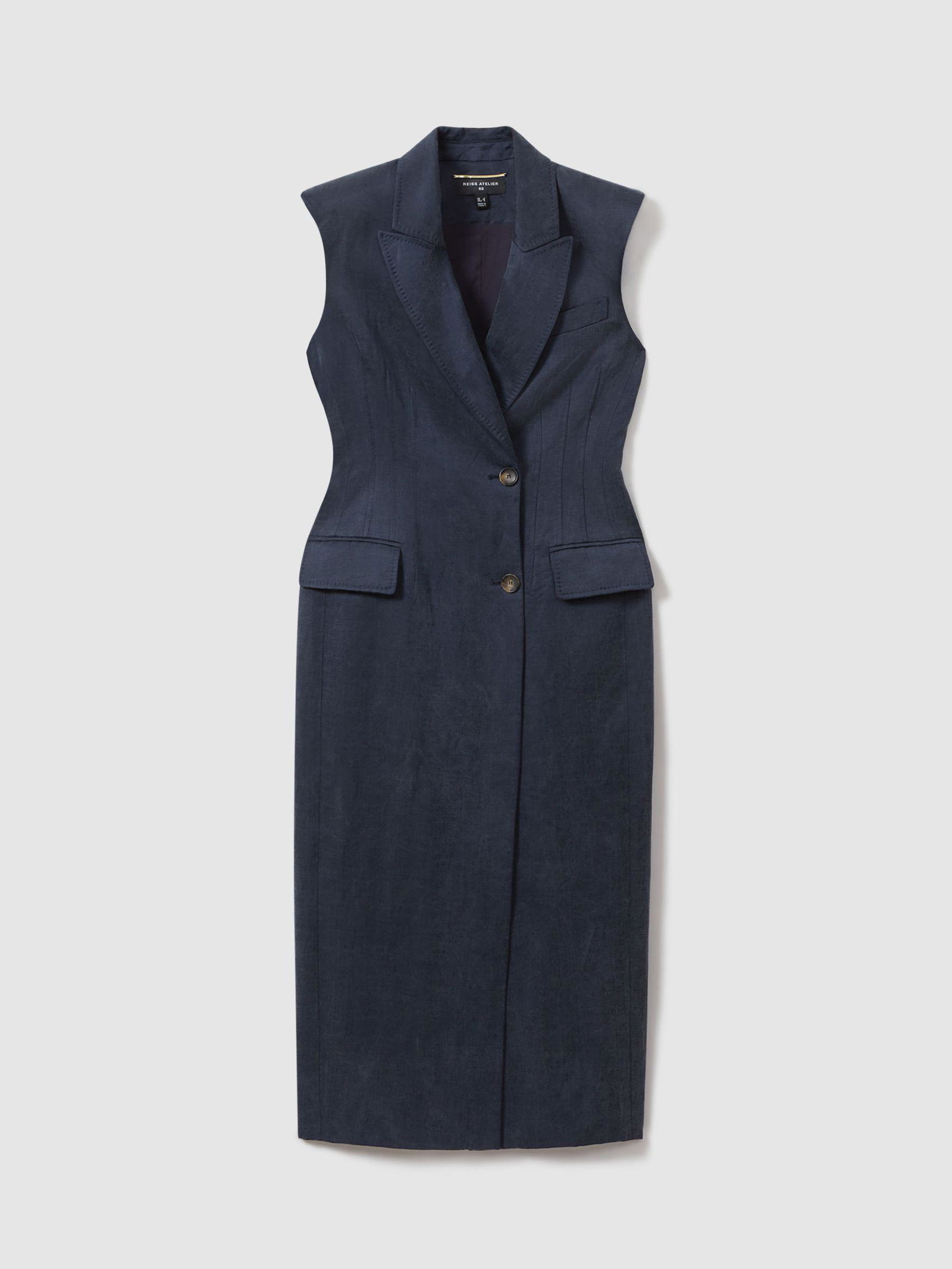 REISS Guliana Atelier Cupro Tux Midi Dress in Navy | Endource