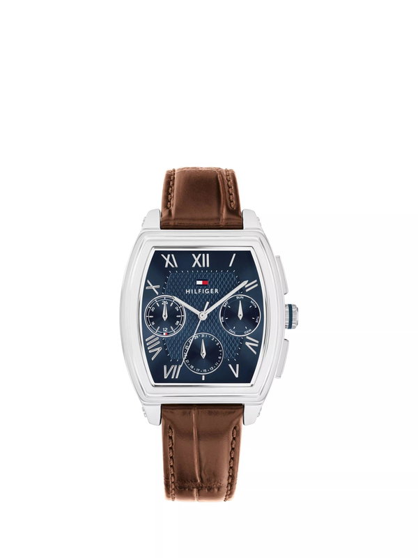 TOMMY HILFIGER 1710760 Men's Rectangular Leather Strap Watch, Brown ...