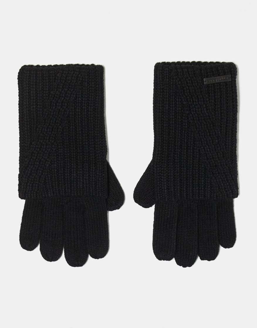 ALLSAINTS Ribbed Leather Logo Gloves in BLACK | endource