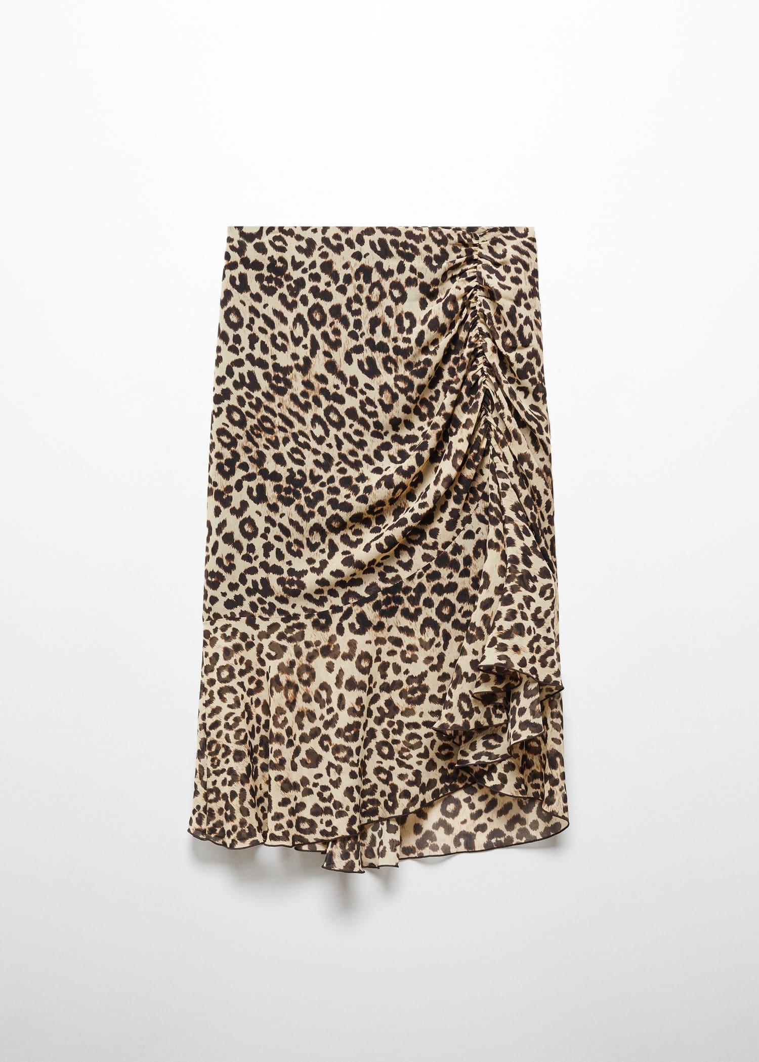 MANGO Leopard Skirt With Gathered Detail in Black | Endource
