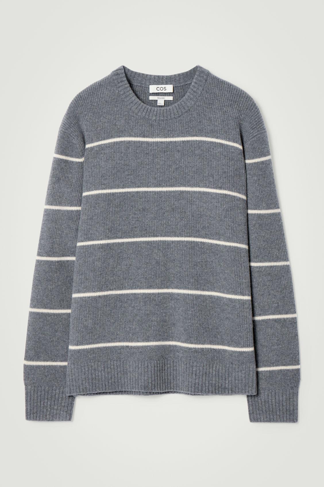 COS Striped Wool And Yak-Blend Jumper in GREY / STRIPED | endource