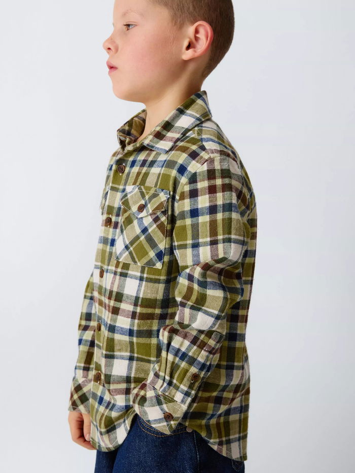 JOHN LEWIS Kids' Plaid Check Long Sleeve Shirt, Green Check | endource