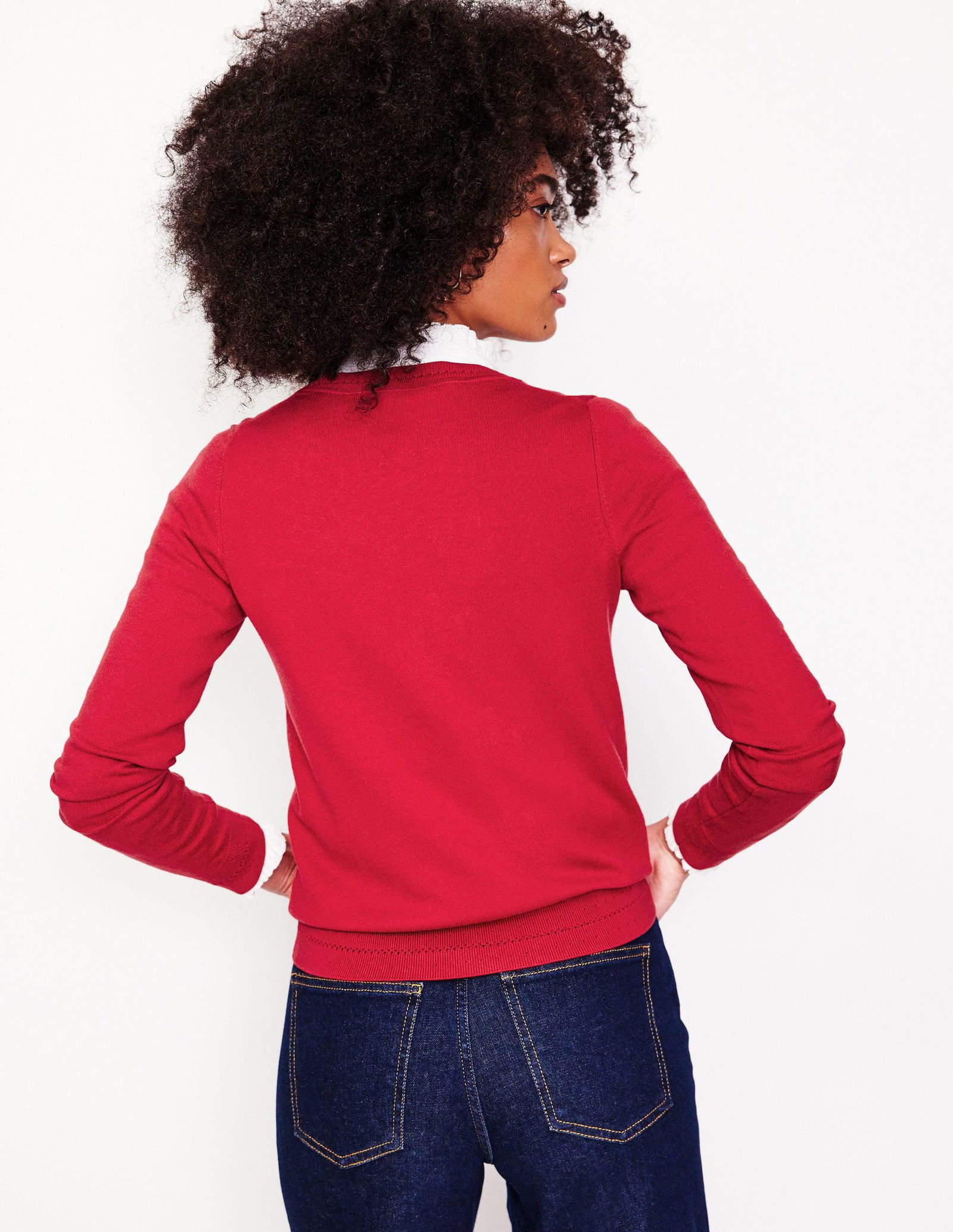 BODEN Catriona Cotton Crew Jumper-Red Liquorice | endource