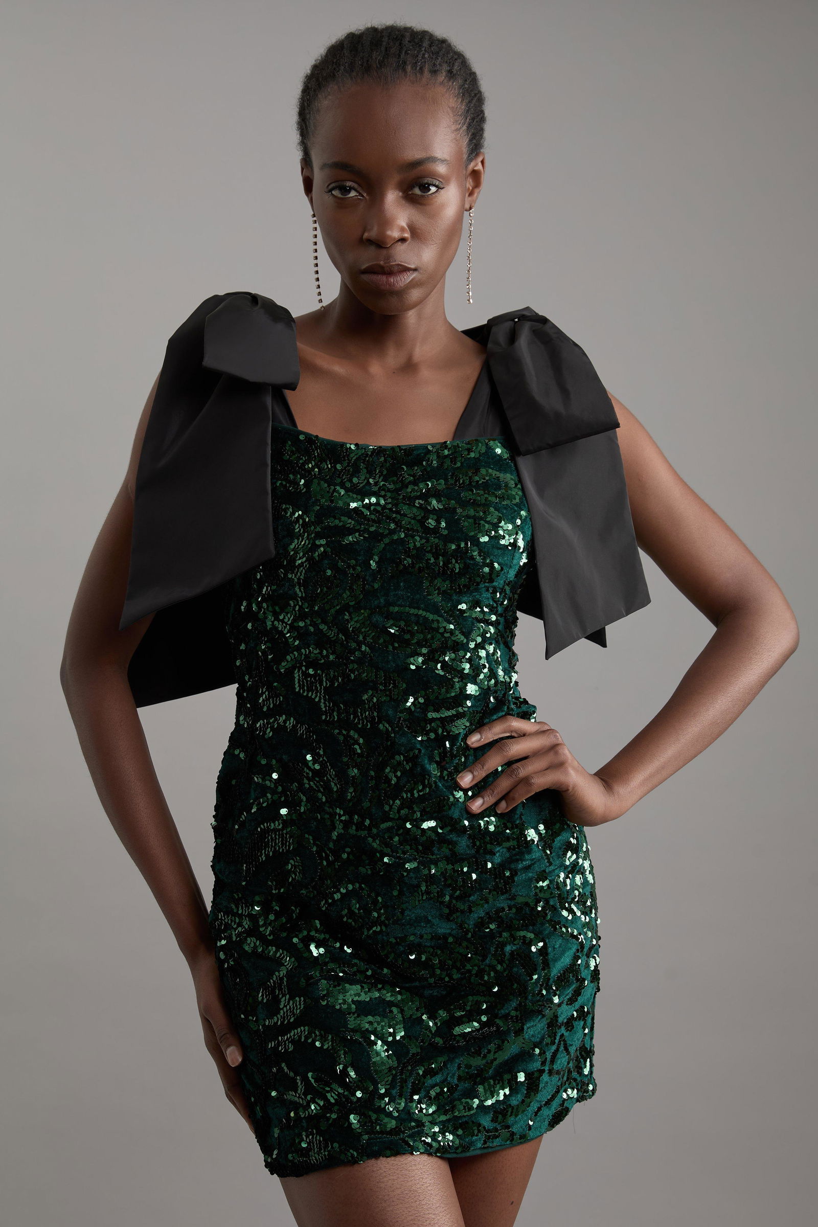 KAREN MILLEN Tall Velvet Sequin Woven Mini Dress With Taffeta Tie ...