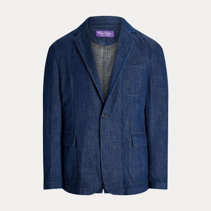 RALPH LAUREN PURPLE LABEL Kent Hand-Tailored Denim Suit Jacket in Blue ... RALPH LAUREN PURPLE LABEL Kent Hand-Tailored Denim Suit Jacket in Blue ...