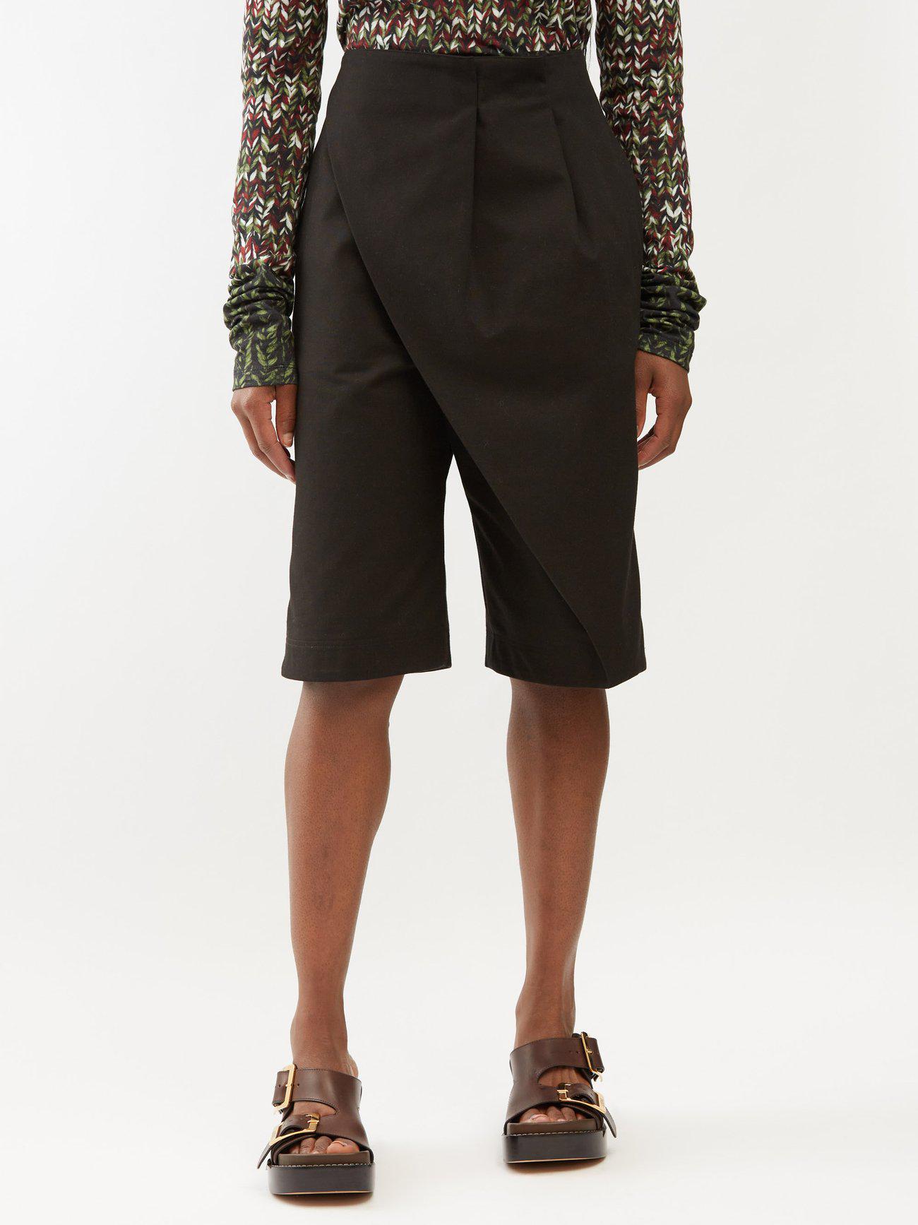LOEWE Wrap-Front Twill Shorts in Black | Endource