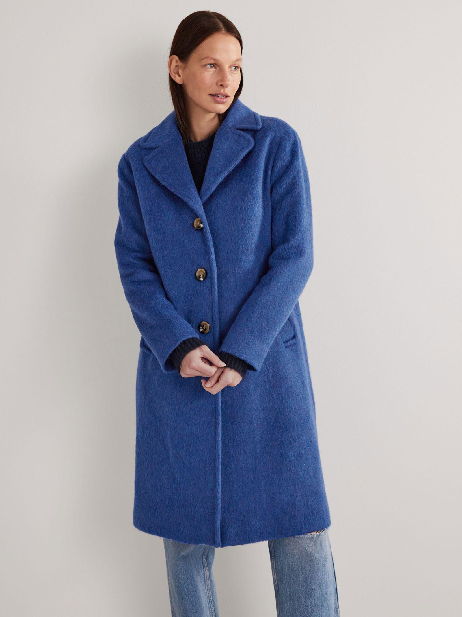 BODEN Italian Wool Blend Collared Coat in Sea Blue | endource
