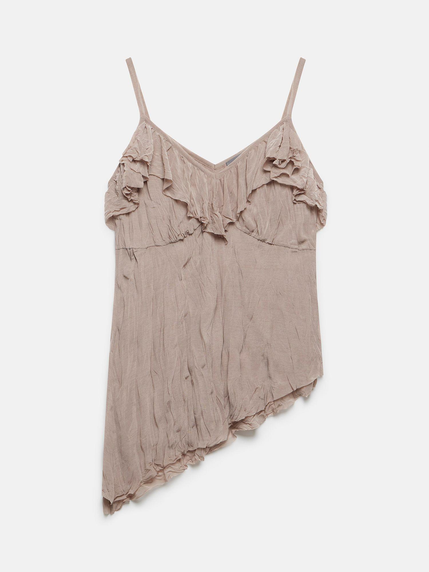 MINT VELVET Ruffle Trim Vest Top in Taupe | endource