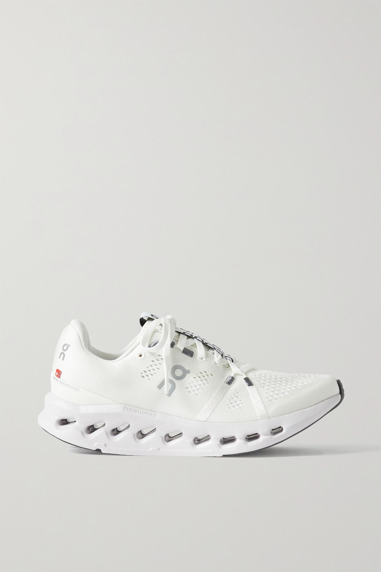 ON-RUNNING Cloudsurfer Webbing-Trimmed Stretch-Knit Sneakers in White ...