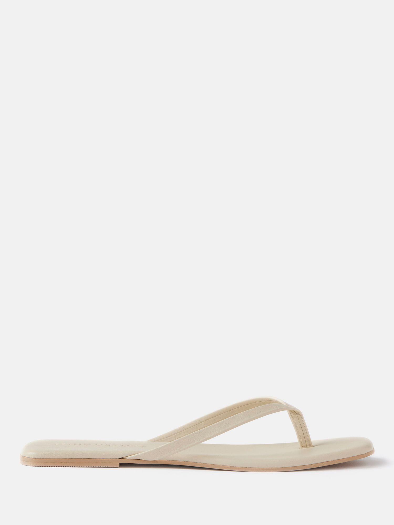 MINT VELVET Leather Flip Flops in Natural Cream | endource