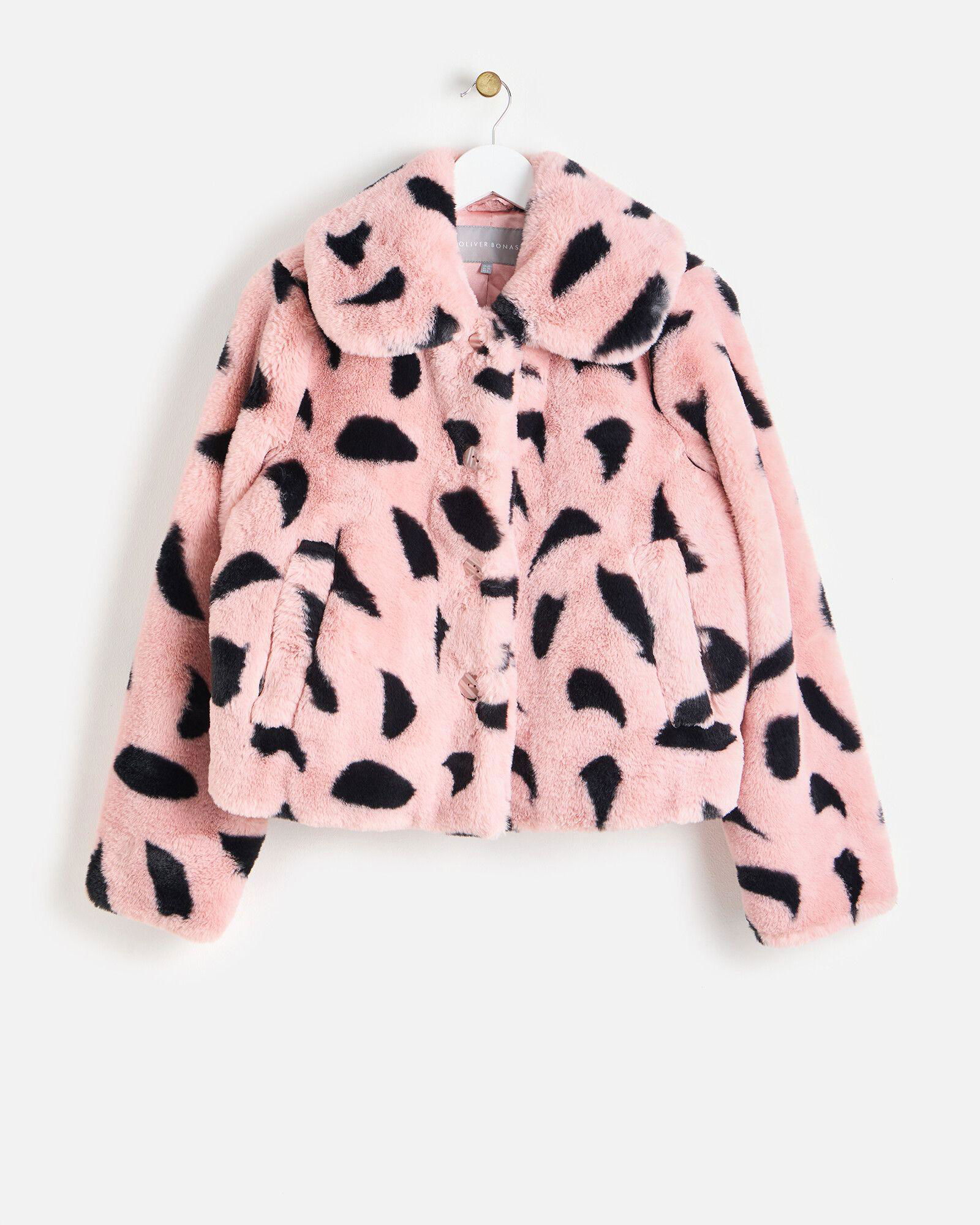 OLIVER BONAS Spotty Faux Fur Coat in Pink | endource