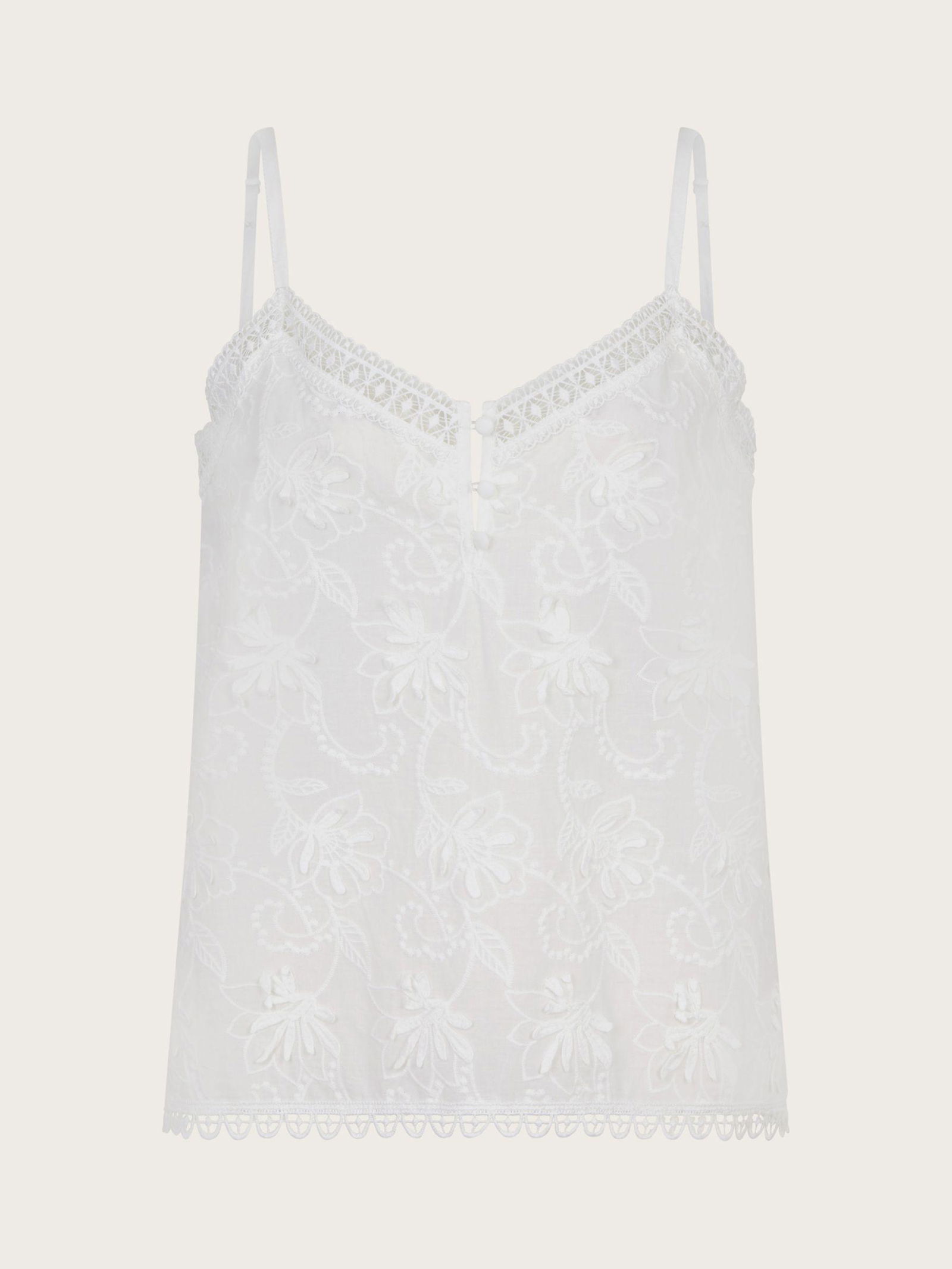 Monsoon Rosie Embroidered Lace Trim Camisole Top in White | endource