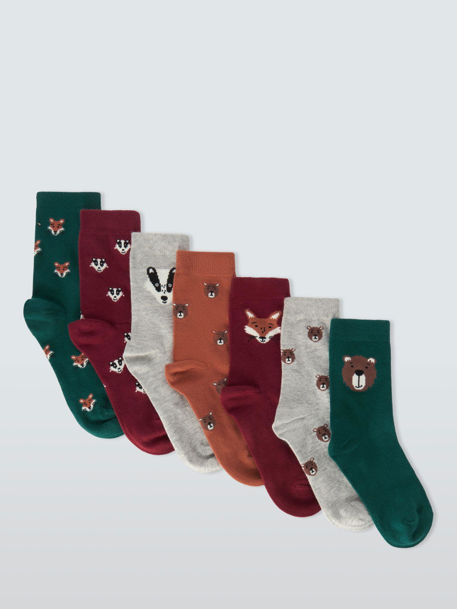 JOHN LEWIS Animal Faces Cotton Rich Socks, Pack Of 7 | endource