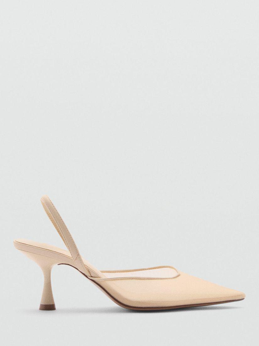 MANGO Rubio Mesh Kitten Heel Slingback Shoes in Blush | Endource