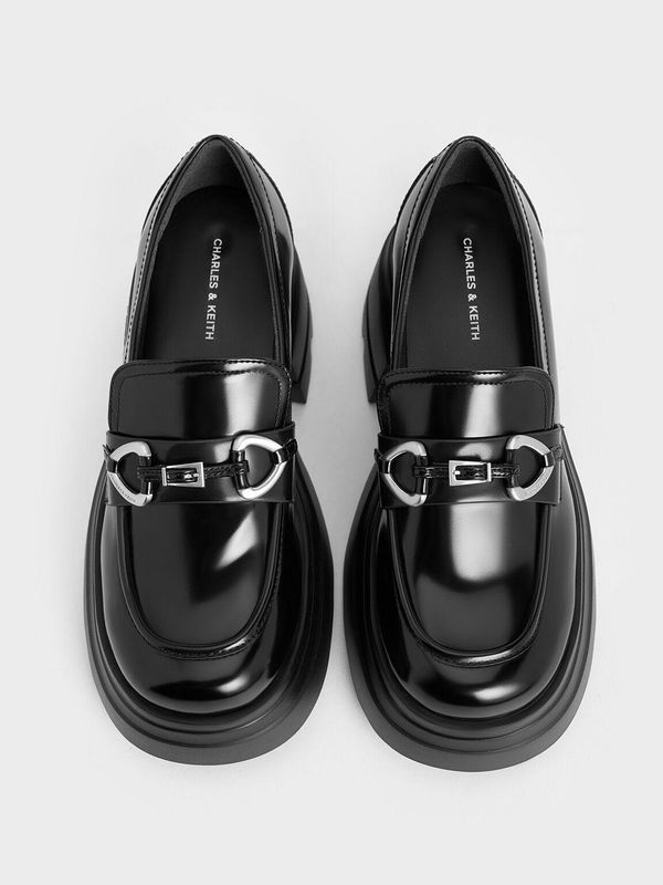 CHARLES & KEITH Metallic-Accent Chunky Platform Loafers | endource