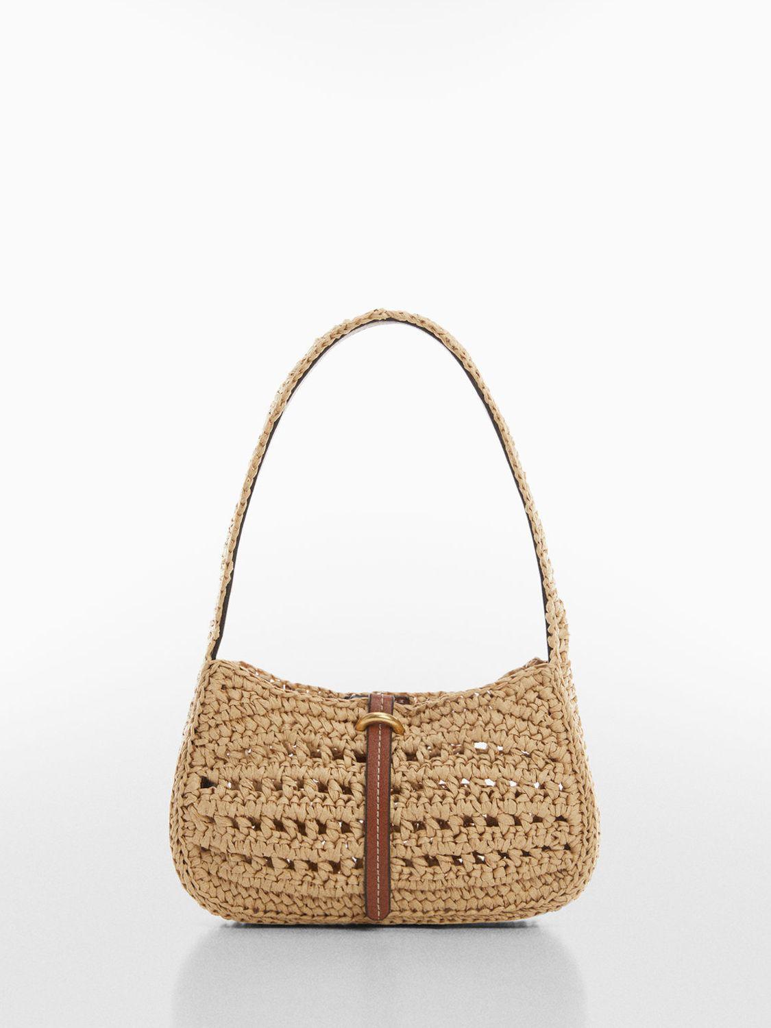 MANGO Malta Straw Mini Shoulder Bag in Medium Brown | Endource