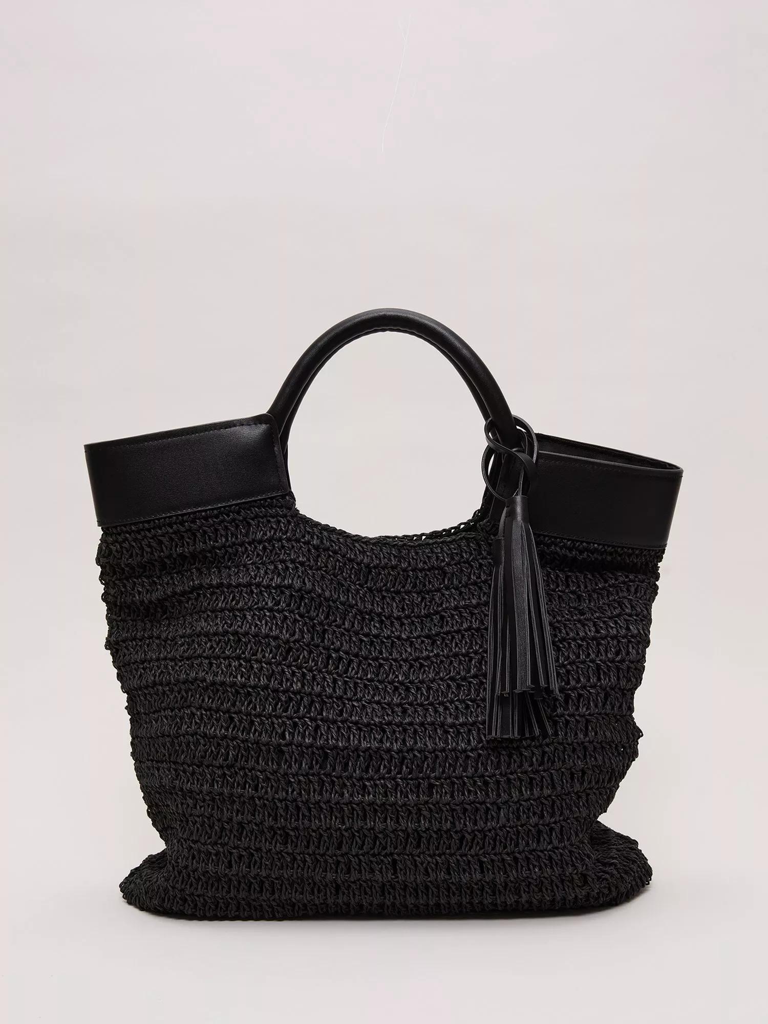 PHASE EIGHT Straw Shopper Bag in Black | endource