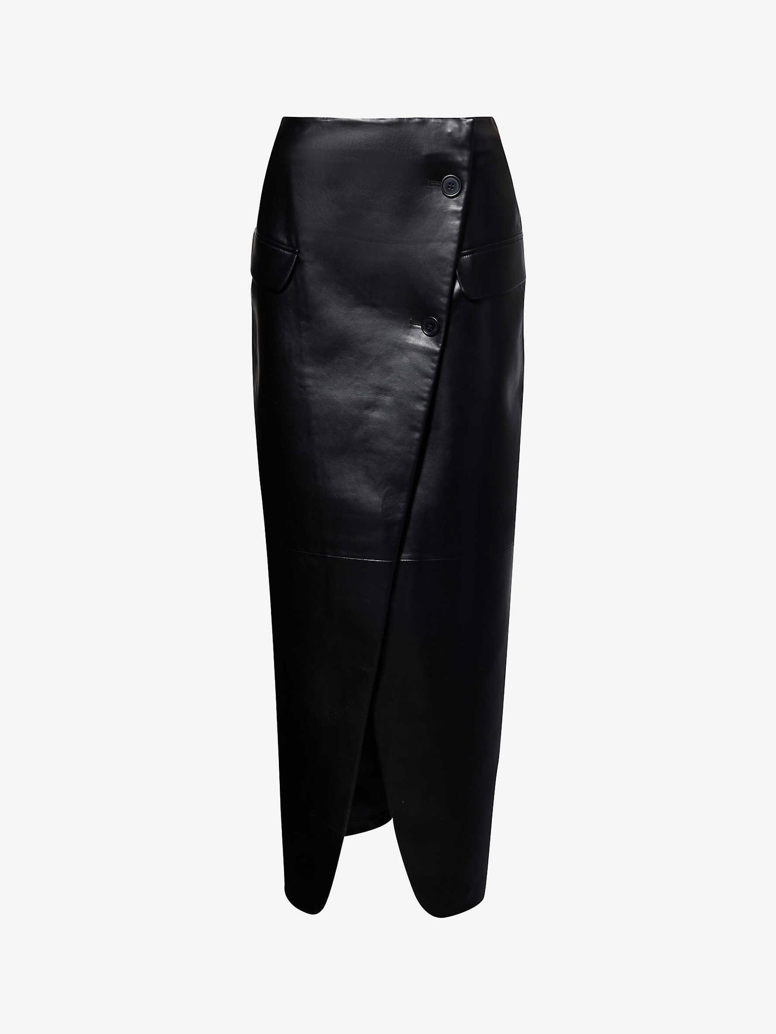 THE FRANKIE SHOP Nan Crossover Faux-Leather Maxi Skirt in BLACK | Endource