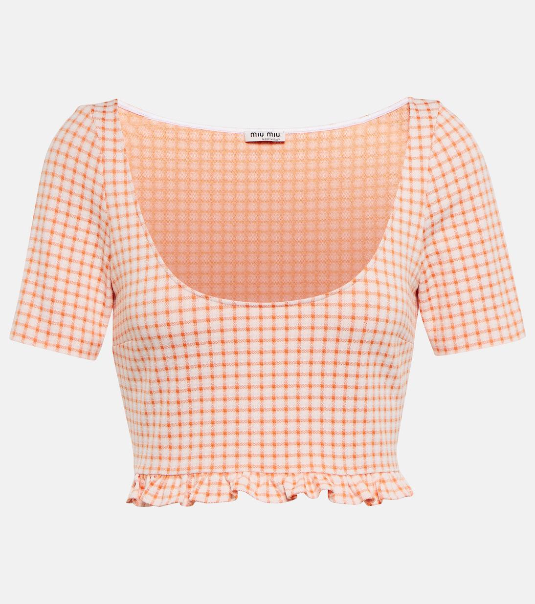 MIU MIU Checked Crop Top in Orange | endource