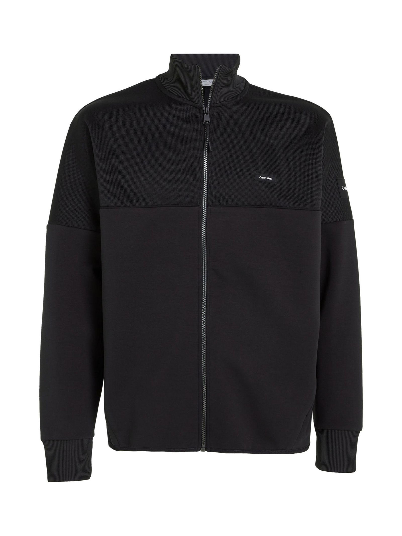CALVIN KLEIN Mix Media Interlock Zip Through Jumper in Black | endource