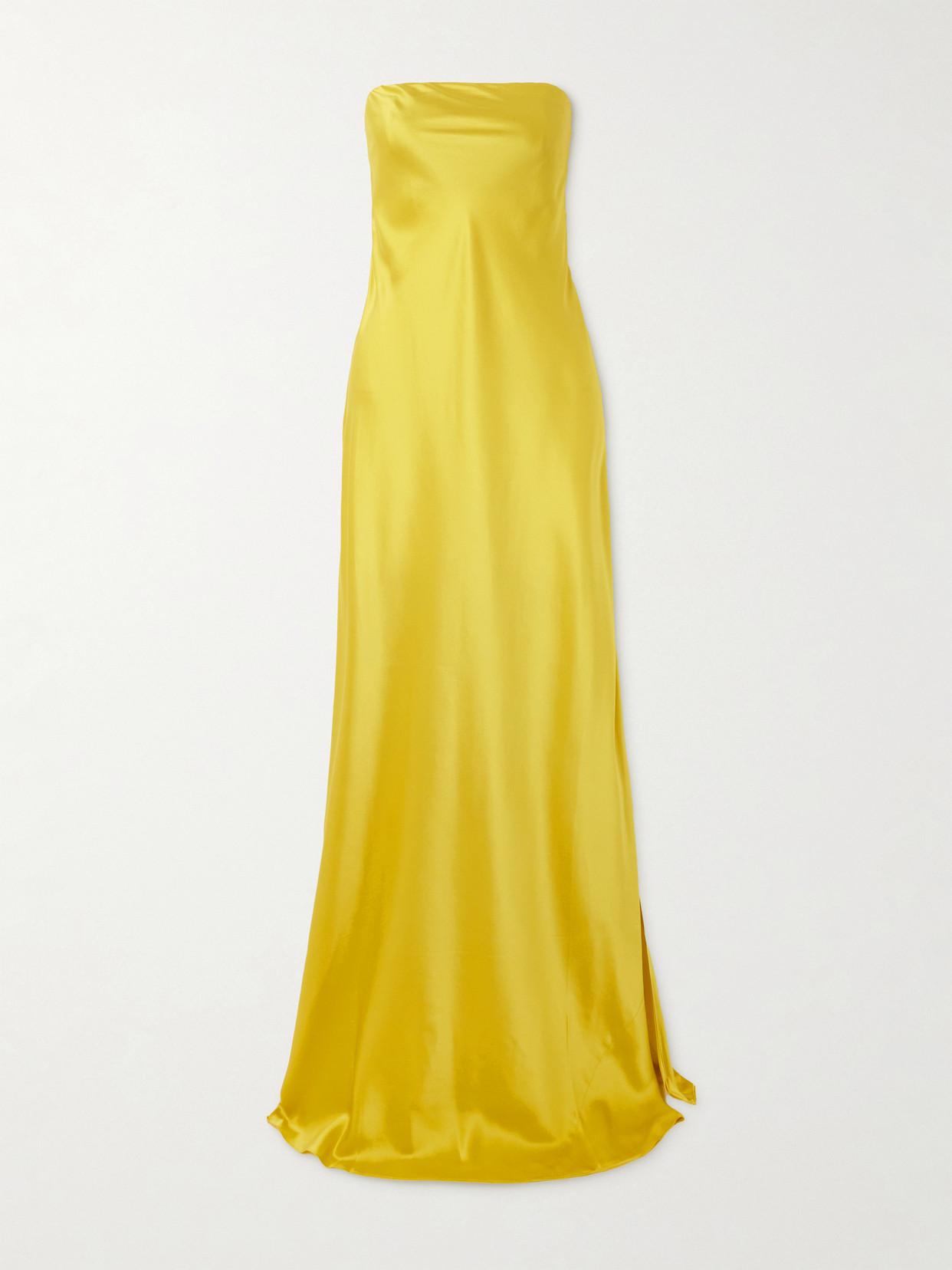 CHRISTOPHER ESBER Filo Strapless Silk-Satin Maxi Dress in Yellow | endource
