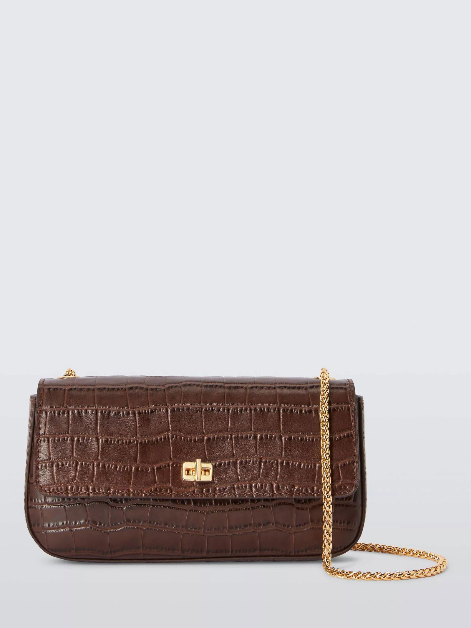 JOHN LEWIS Double Chain Flapover Croc Effect Leather Crossbody Bag ...