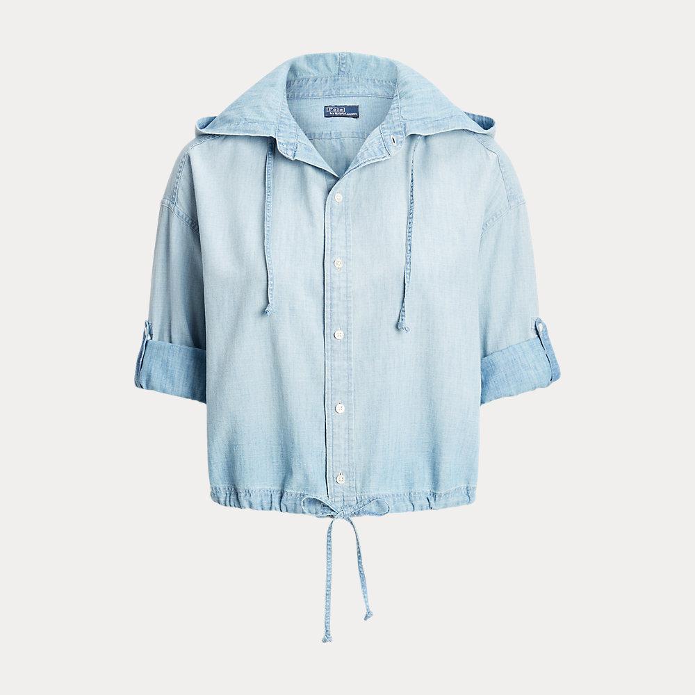 POLO RALPH LAUREN Drawstring Chambray Hooded Shirt in Blue | Endource
