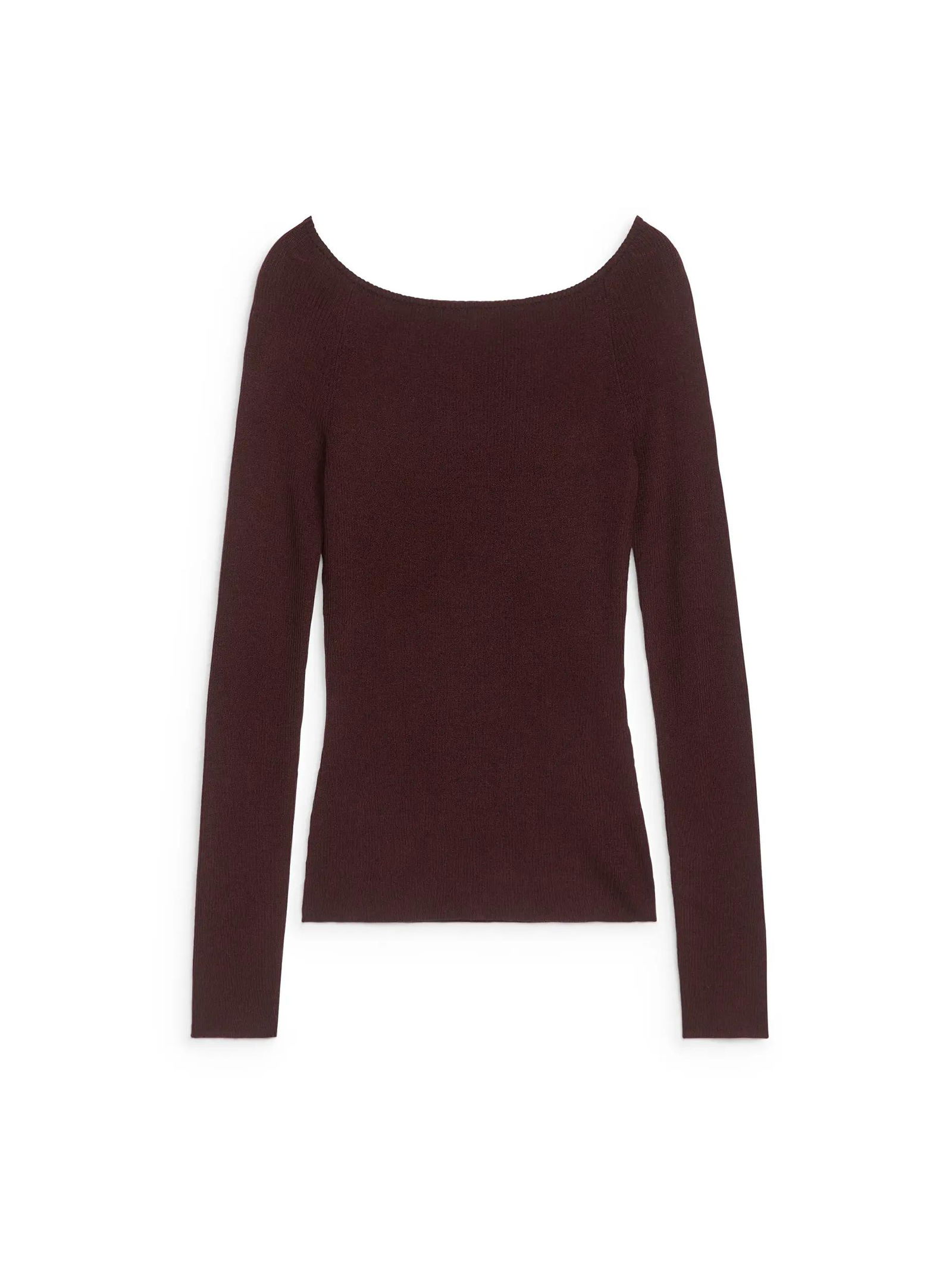 ARKET Wool Blend Off-Shoulder Top in Dark Red | endource