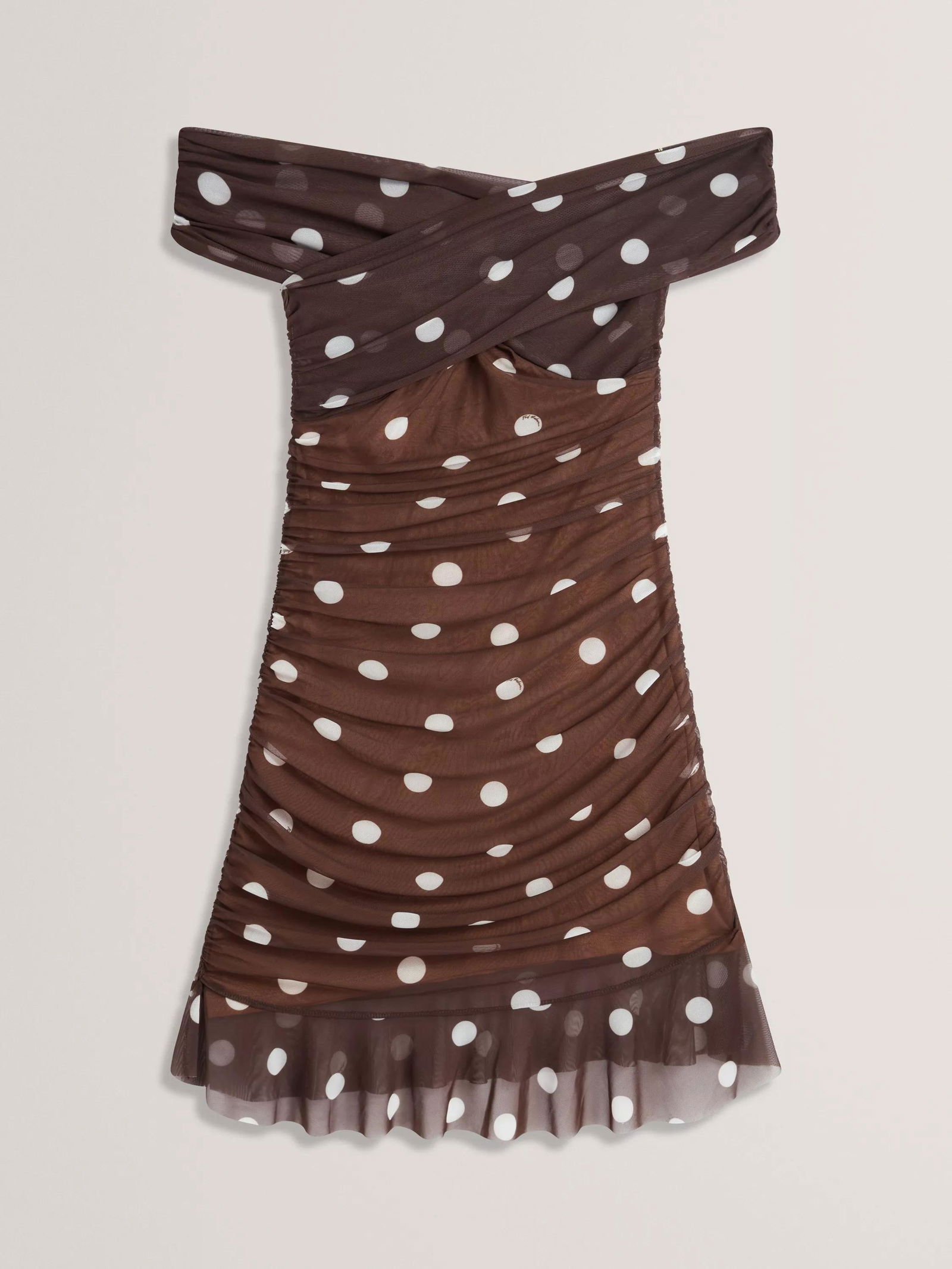 TED BAKER Tildahh Cross Over Neck Polka Dot Mesh Mini Dress | endource