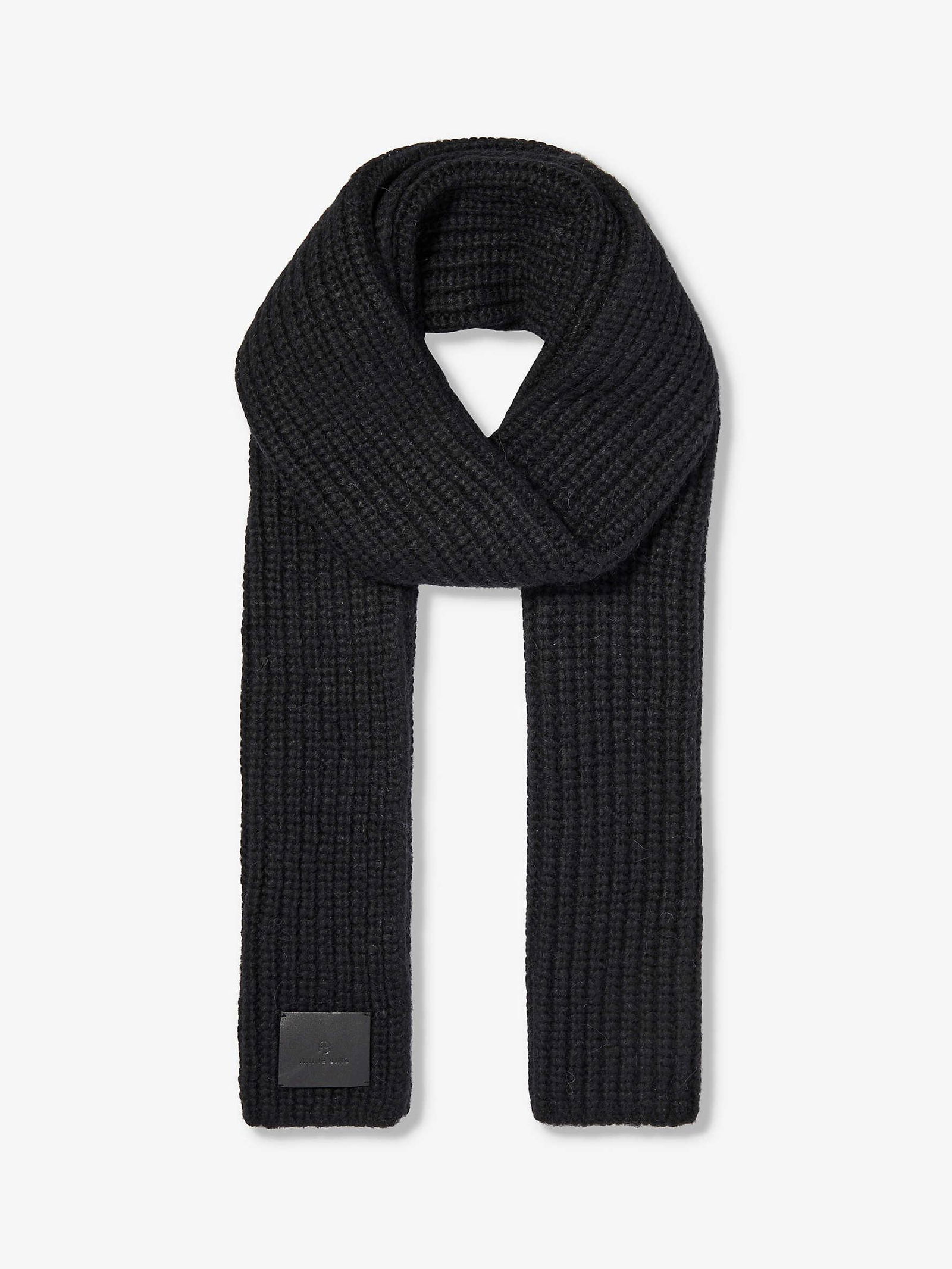ANINE BING Hannah Brand-Patch Wool-Blend Scarf in BLACK | endource