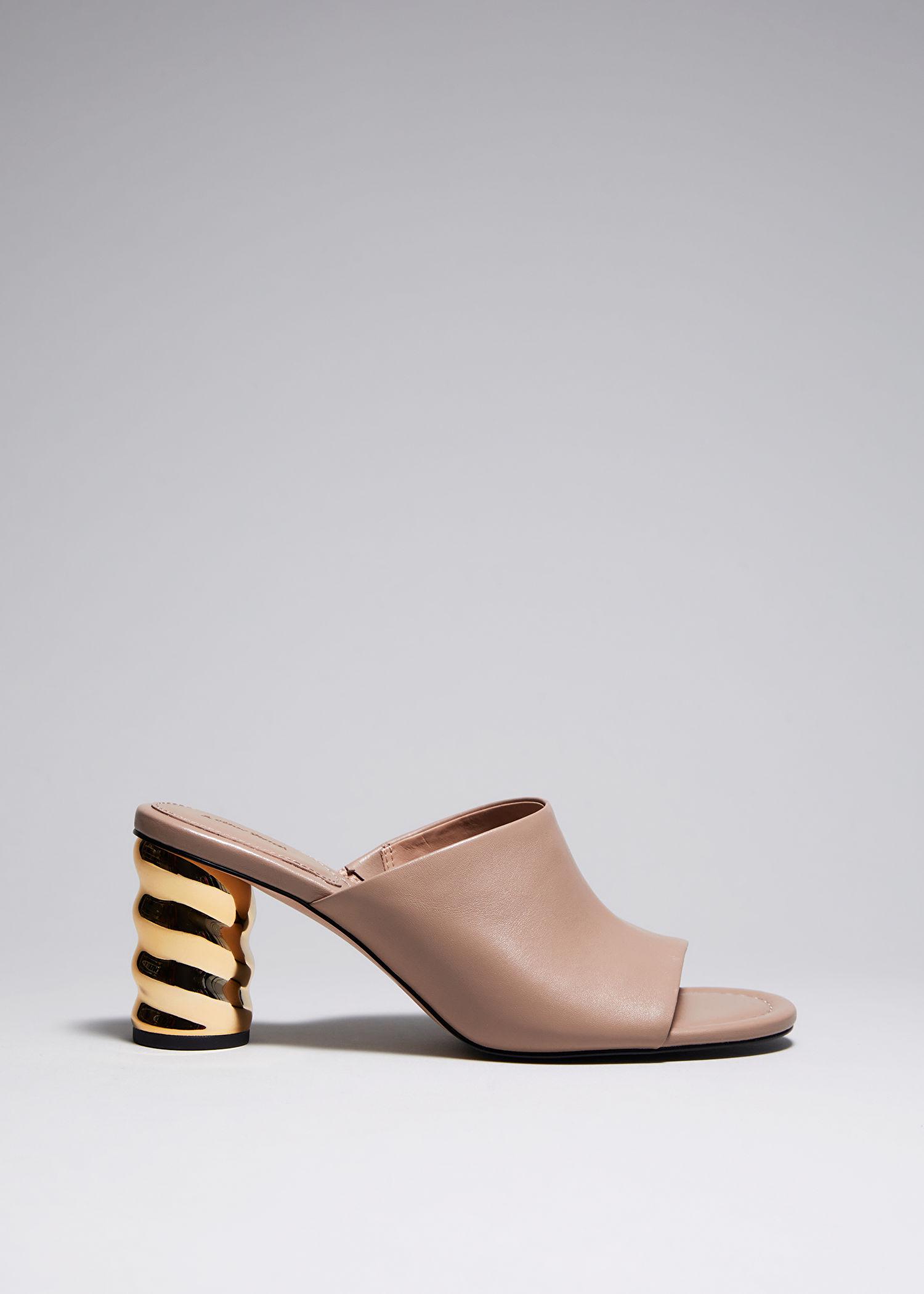 & OTHER STORIES Sculptural Heel Leather Mules in Beige | endource