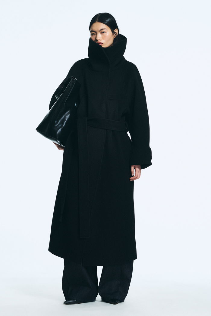 WEEKDAY Long Funnel Neck Wool Coat | endource