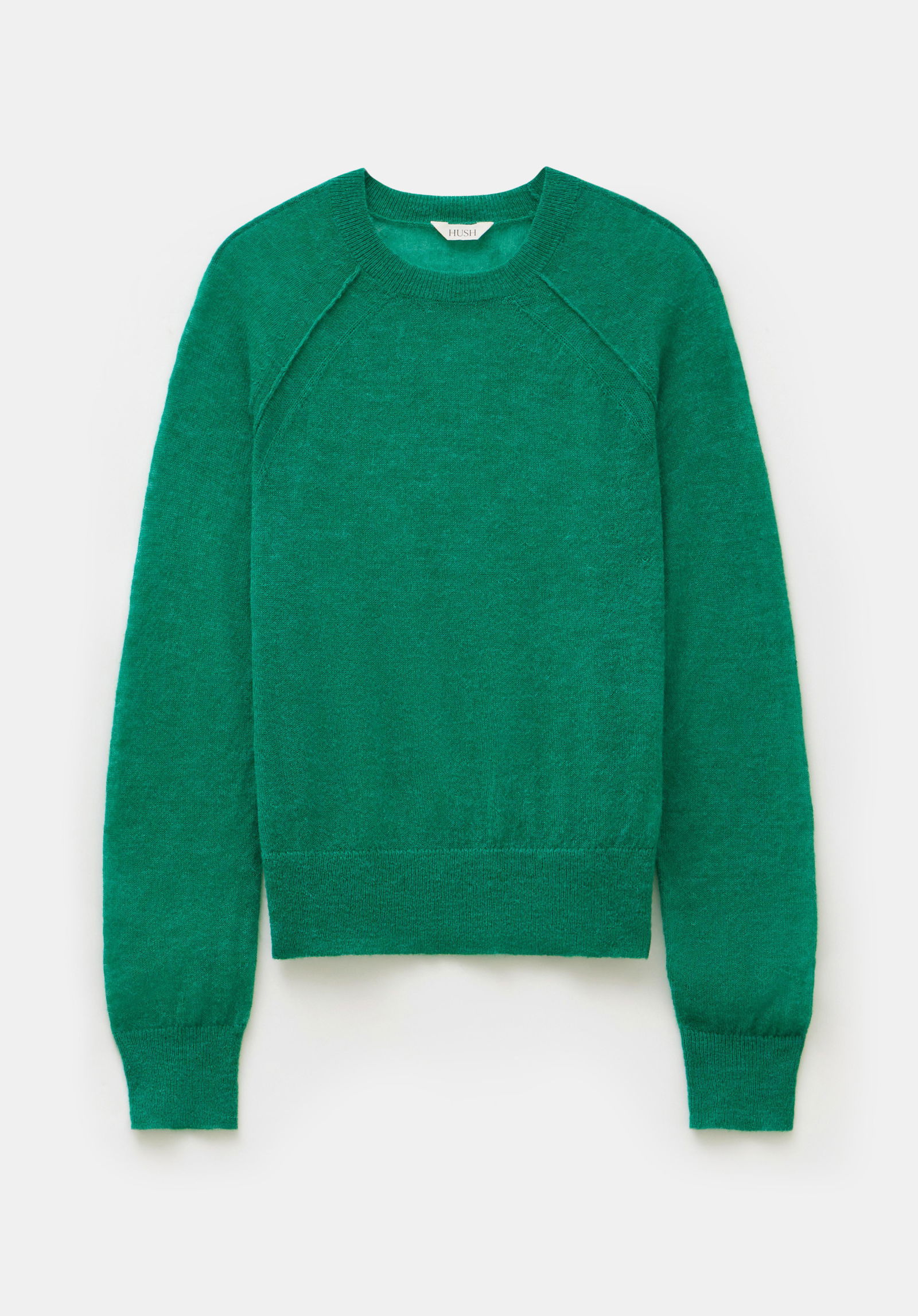 HUSH Elsie Gauzy Wool Blend Crew Jumper in Green | endource