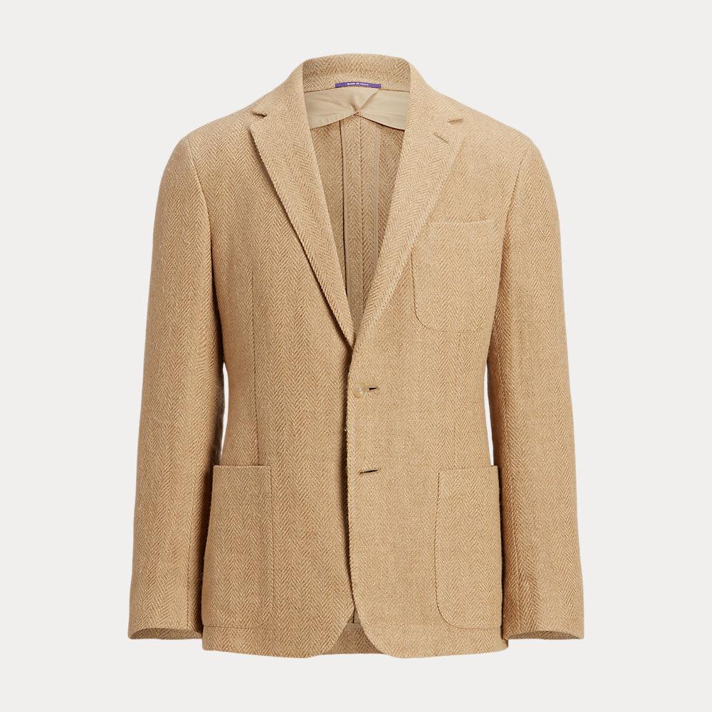 RALPH LAUREN PURPLE LABEL Hadley Hand-Tailored Linen-Blend Jacket in Tan | endource