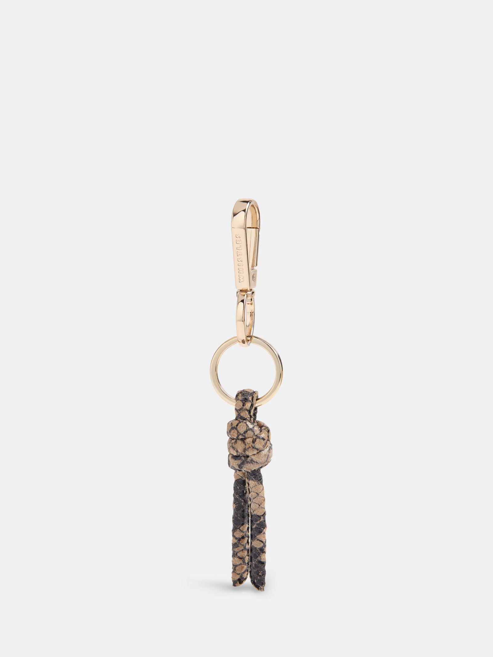 WHISTLES Snake Print Leather Knotted Keyring in Neutral | endource