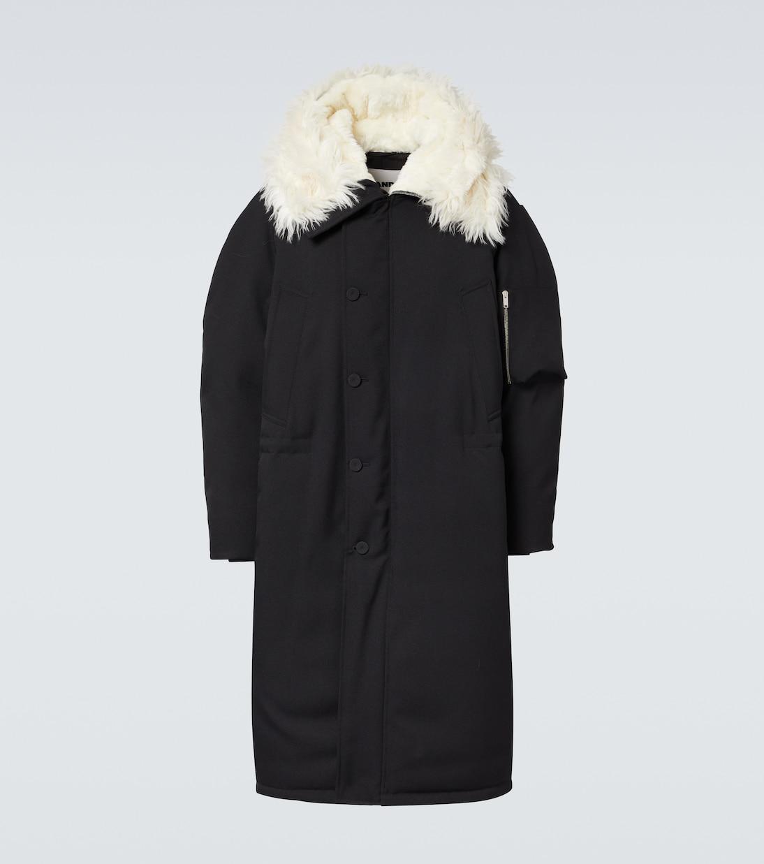 JIL SANDER Faux Fur-Trimmed Down Jacket in Black | endource