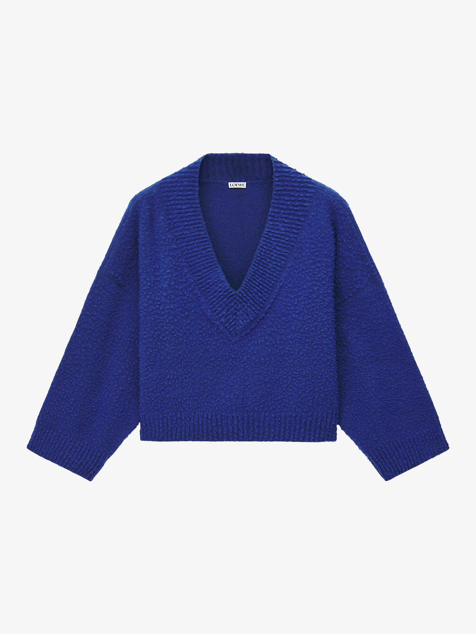 LOEWE V-Neck Cropped Wool-Blend Jumper in Blue | Endource