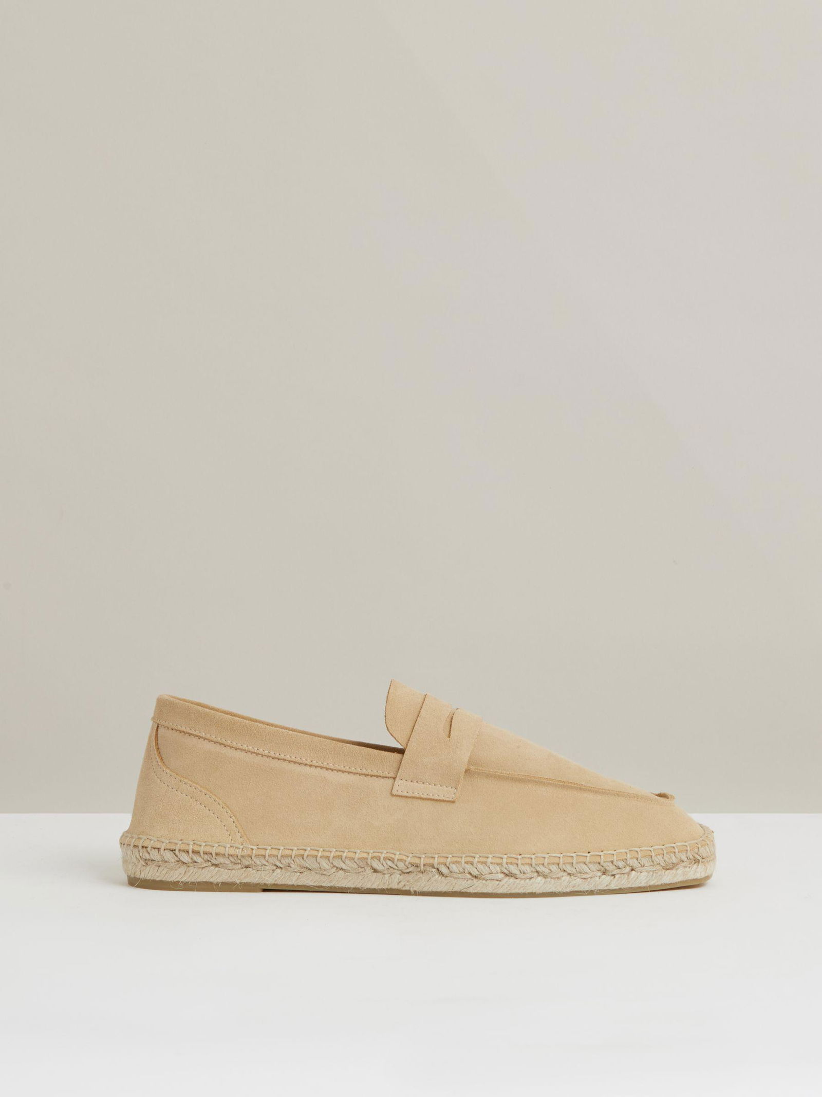 REISS Cannes Suede Penny-Strap Espadrilles in Sand Yellow | endource