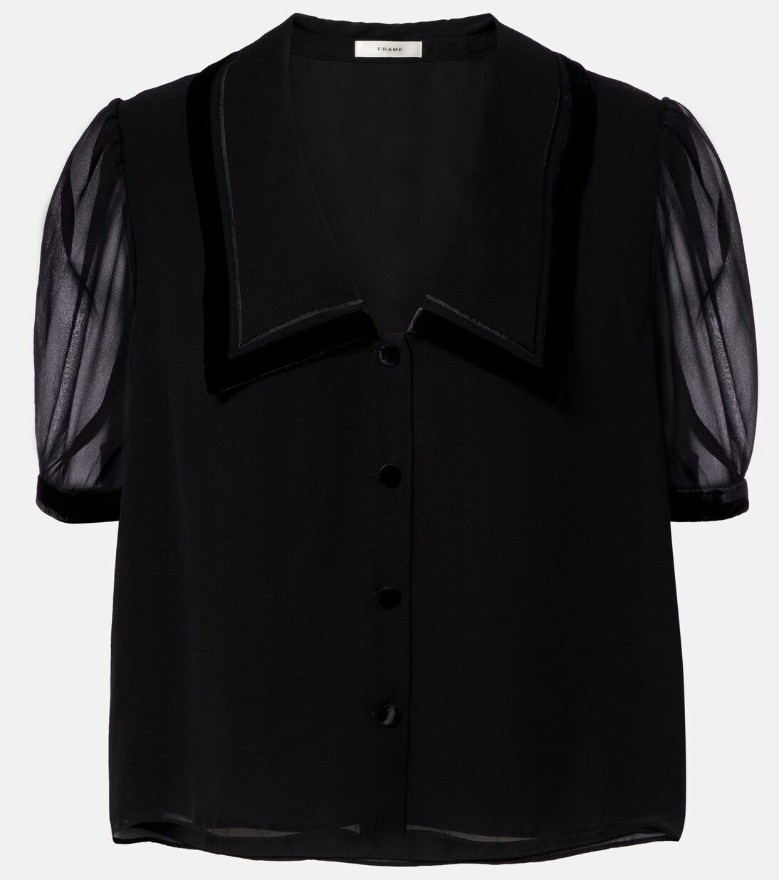 FRAME Sailor Velvet-Trimmed Silk Blouse | endource