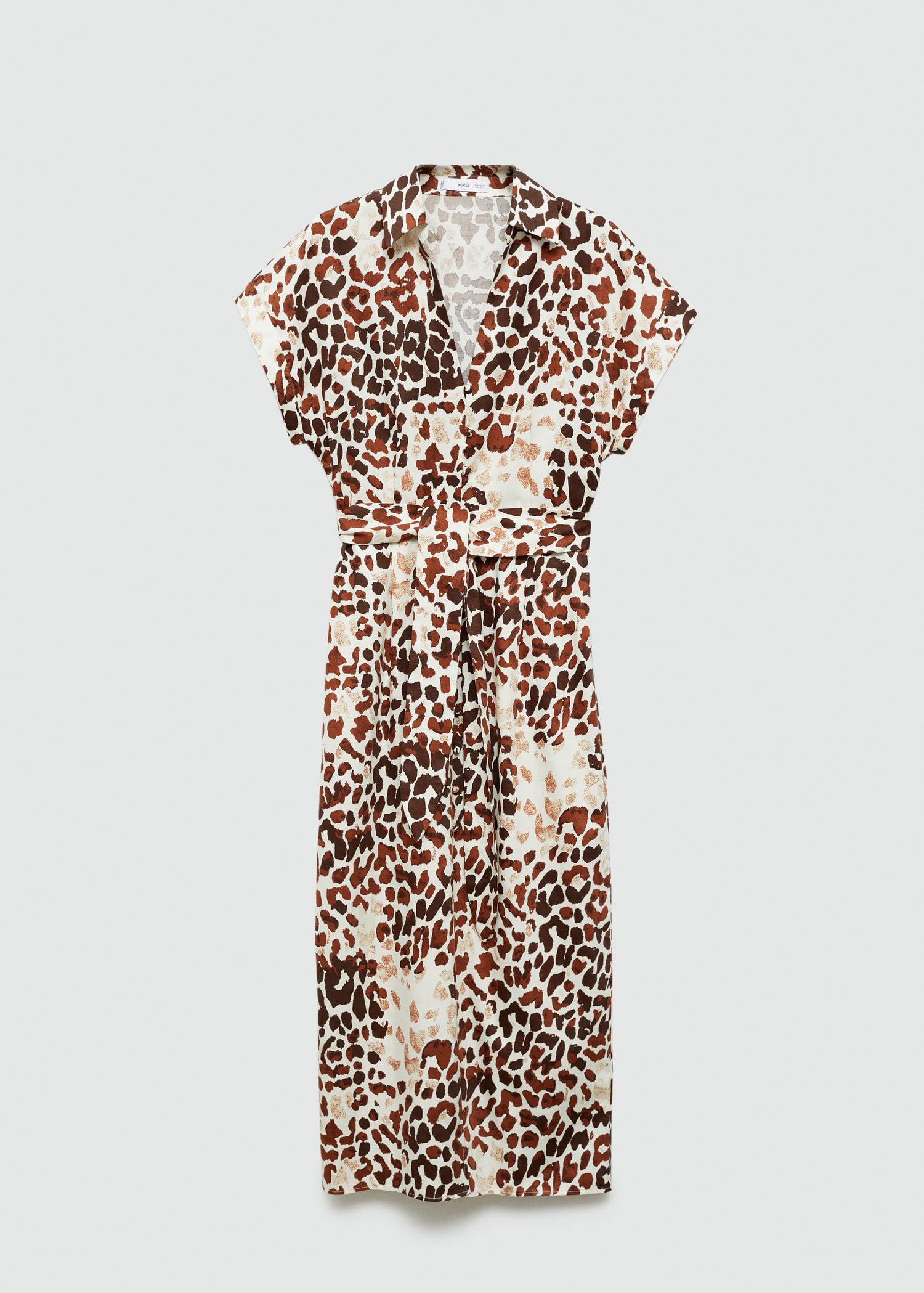 MANGO Animal-Print Dress With Bow in Ecru | endource