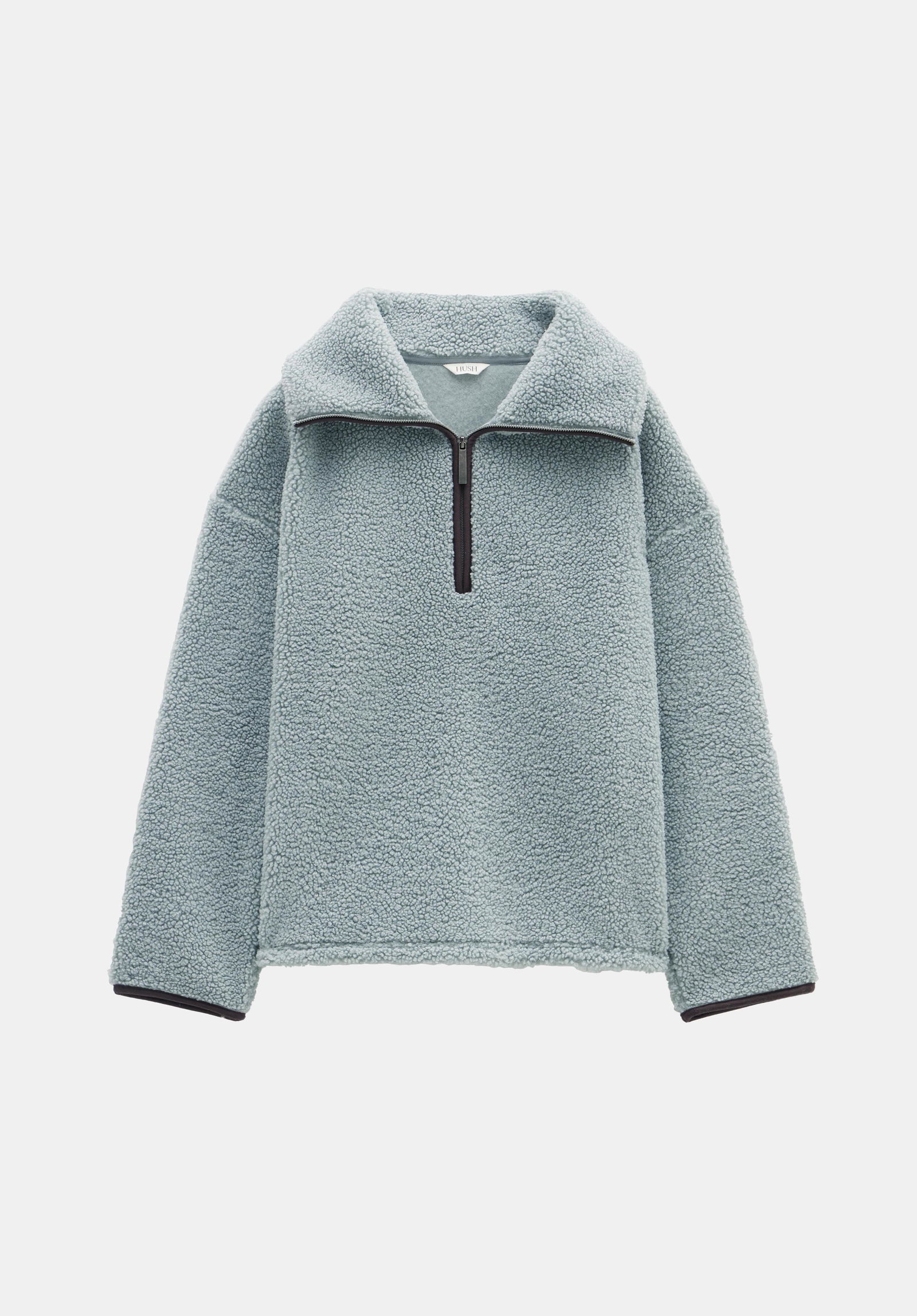 HUSH Borg Half Zip Sweatshirt in Sage Green | endource