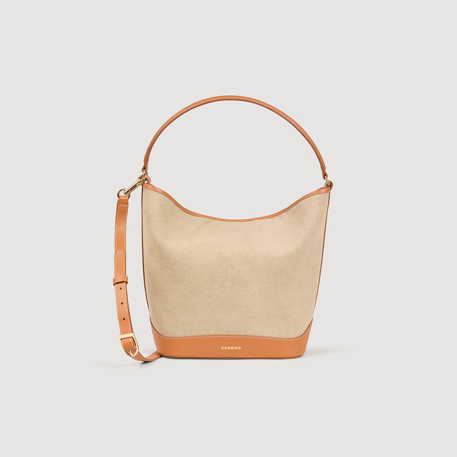SANDRO Tangoso Canvas Bucket Bag in Beige | endource