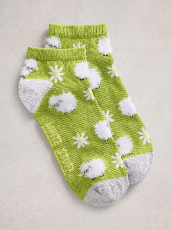 WHITE STUFF Fluffy Sheep Trainer Socks, Green/Multi | endource