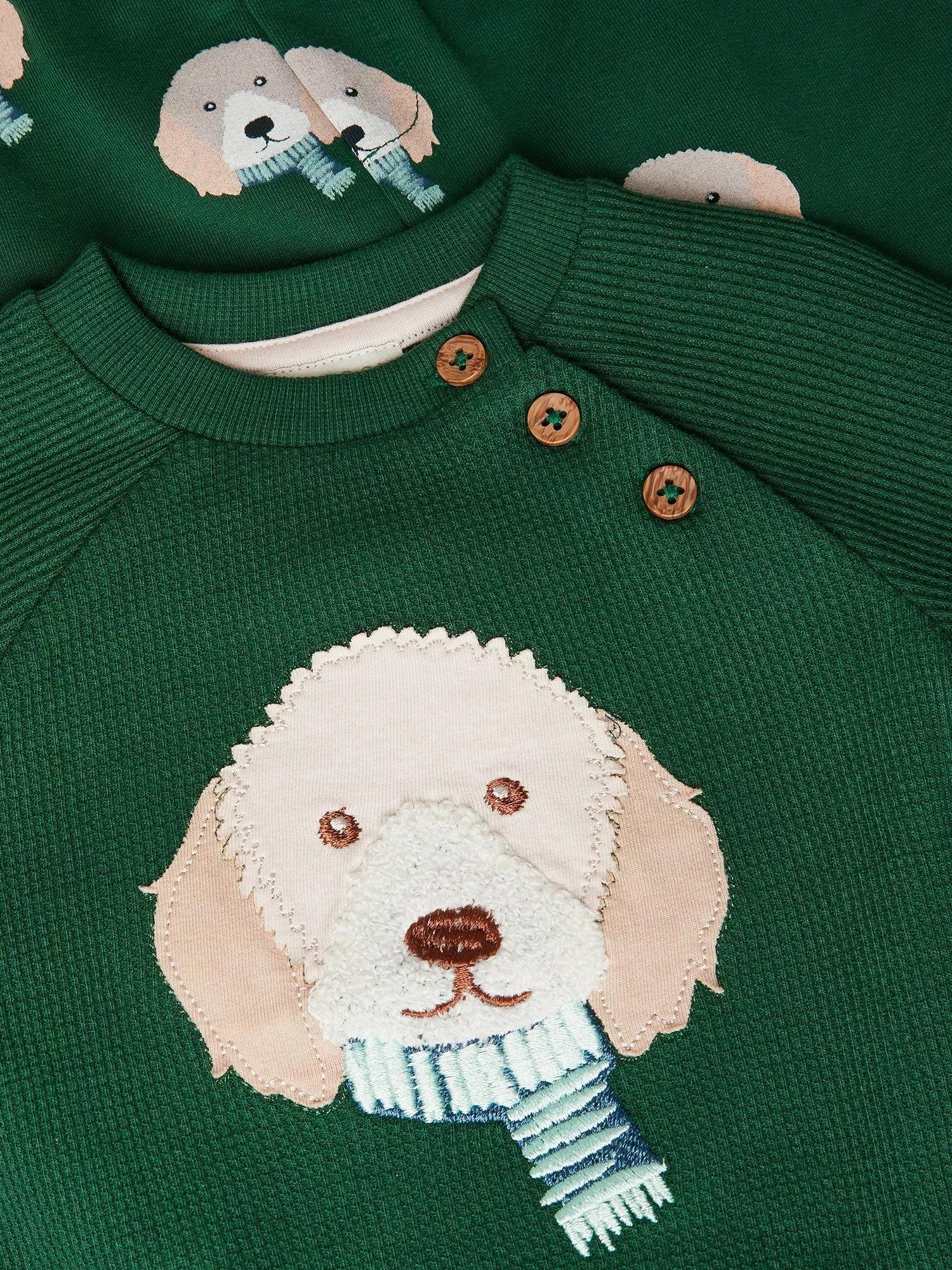 Monsoon Baby Digby Dog Jumper & Joggers Set, Green | endource