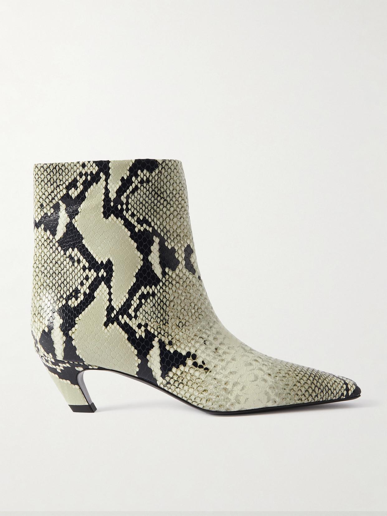 KHAITE Arizona Snake-Effect Leather Ankle Boots in Animal print | Endource