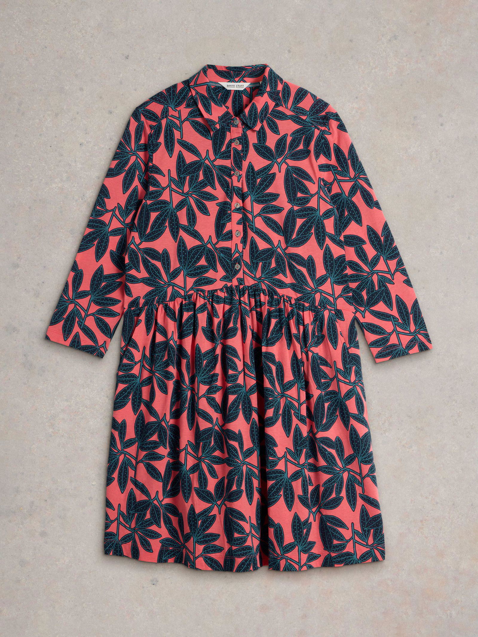 WHITE STUFF Everly Organic Cotton Blend Shirt Dress in Pale Red/Multi ...