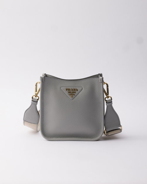 PRADA Mini Leather Shoulder Bag, Woman, Granite Gray | endource